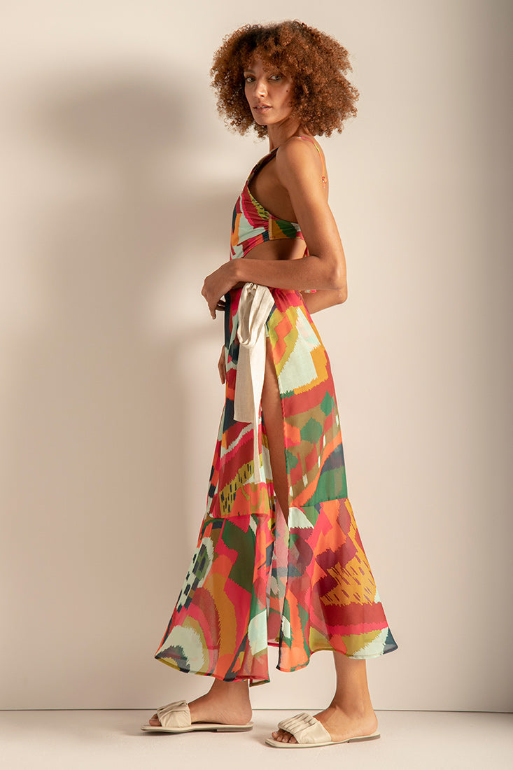 Falda pareo larga en tejido liviano con estampado multicolor – Touché ...